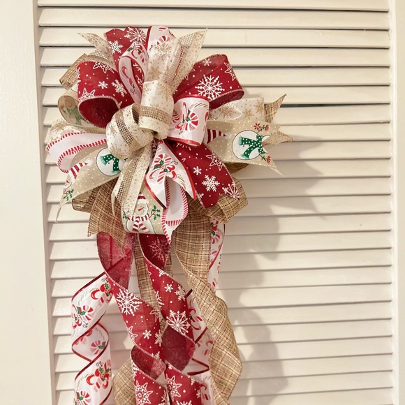 Michaels | Holiday | Tree Topper Bow Red White Candy Stripe Peppermint ...